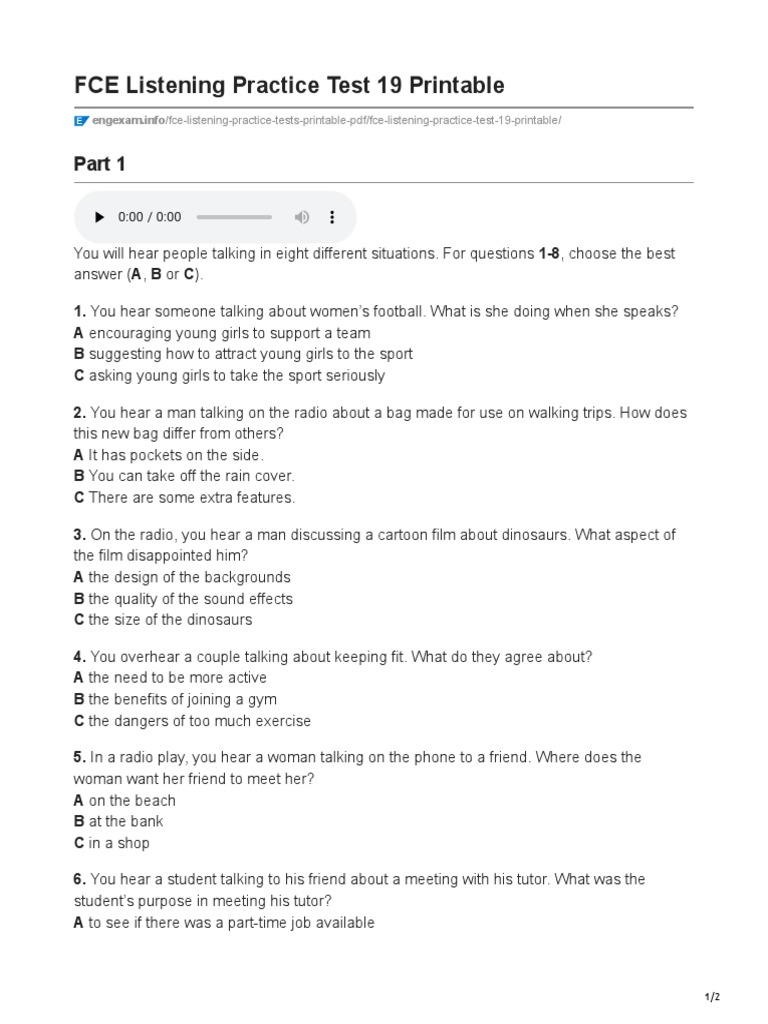 FCE Listening Practice Test 19 Printable | PDF