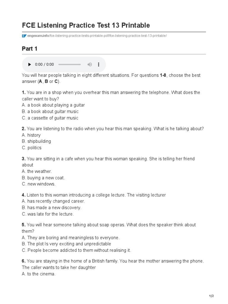 FCE Listening Practice Test 13 Printable | PDF
