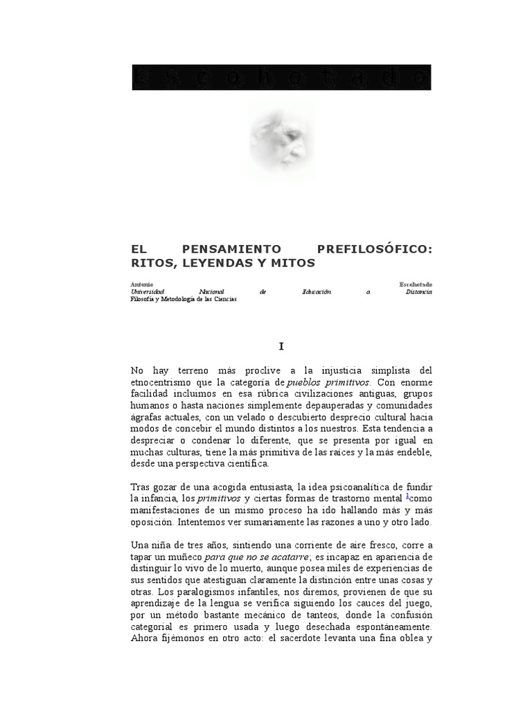 El pensamiento prefilosófico: Ritos, leyendas y mitos | PDF ...