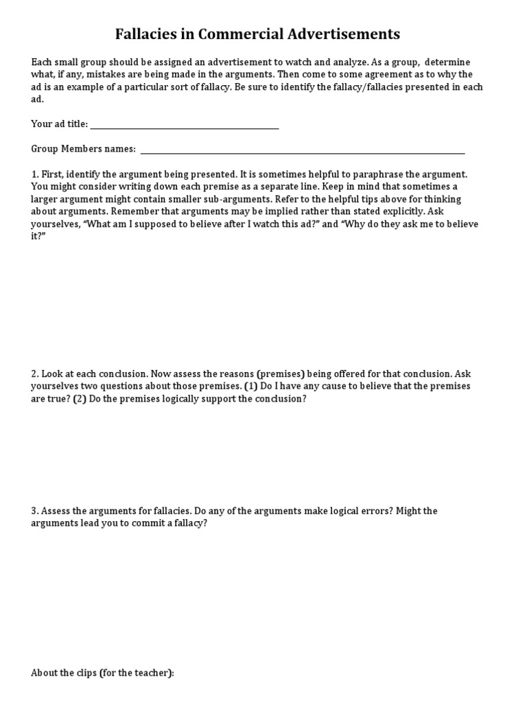 Fallacies in Commercial Advertisements | PDF | Argument | Fallacy