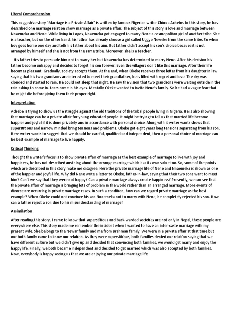 Marriage Is A Private Affair | PDF | Marriage | Writers
