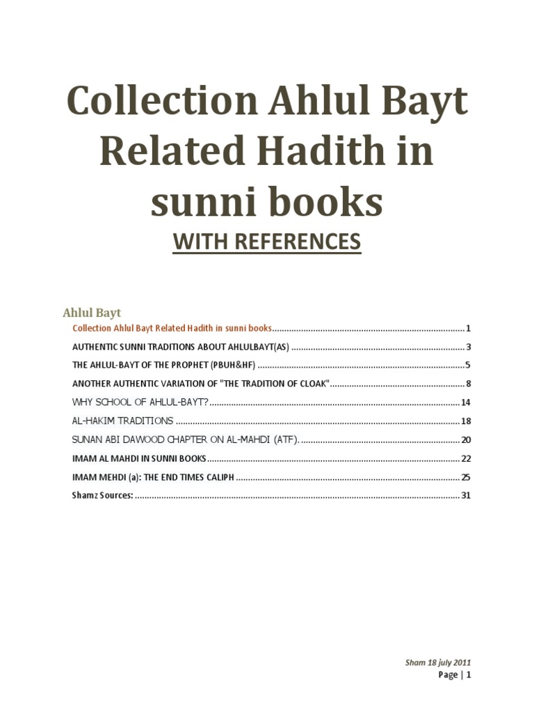 Collection Ahlul Bayt Proof Hadith in Sunni Books | PDF | Ahl Al Bayt | Ali