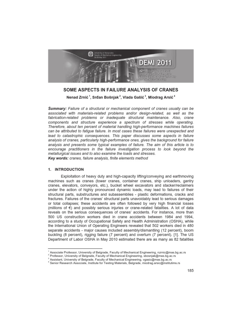 Some Aspects in Failure Analysis of Cran | PDF | Fatigue (Material ...