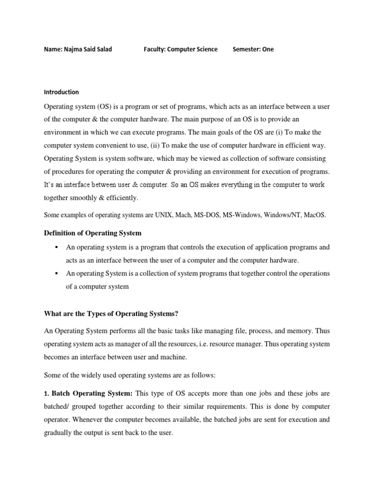 Name: Najma Said Salad Faculty: Computer Science Semester: One | PDF | Operating System | Real ...