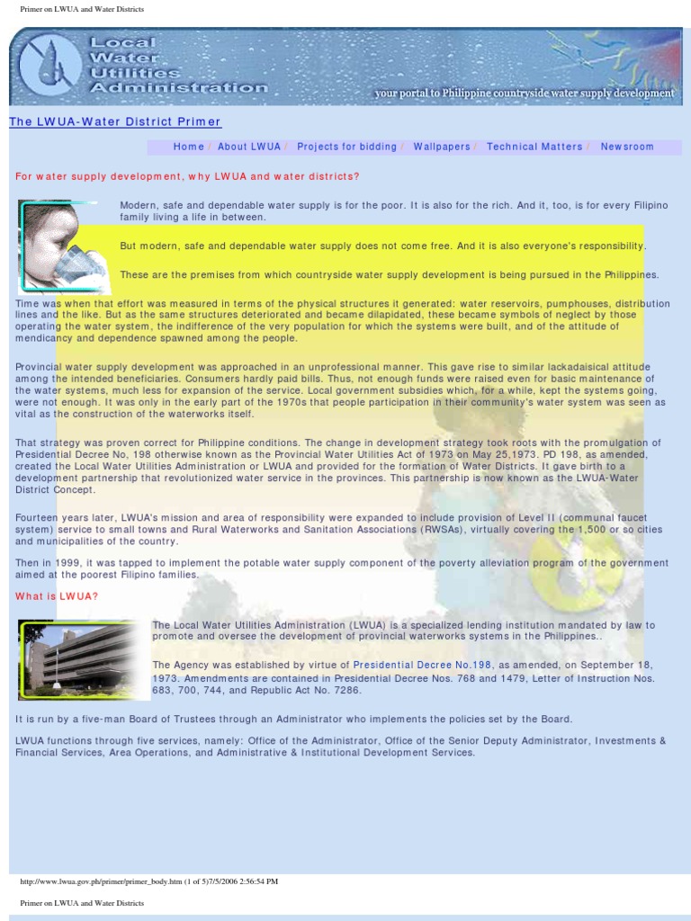 LWUA Primer | Drinking Water | Water Supply