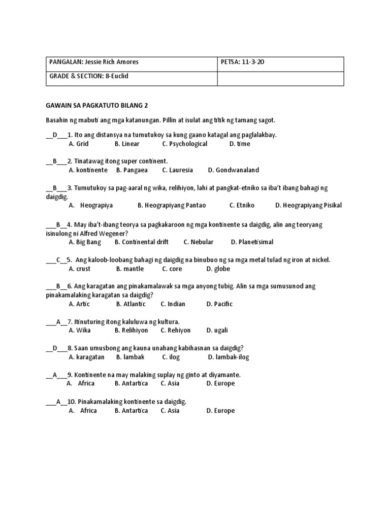 Gawain Sa Pagkatuto Bilang 2 | PDF