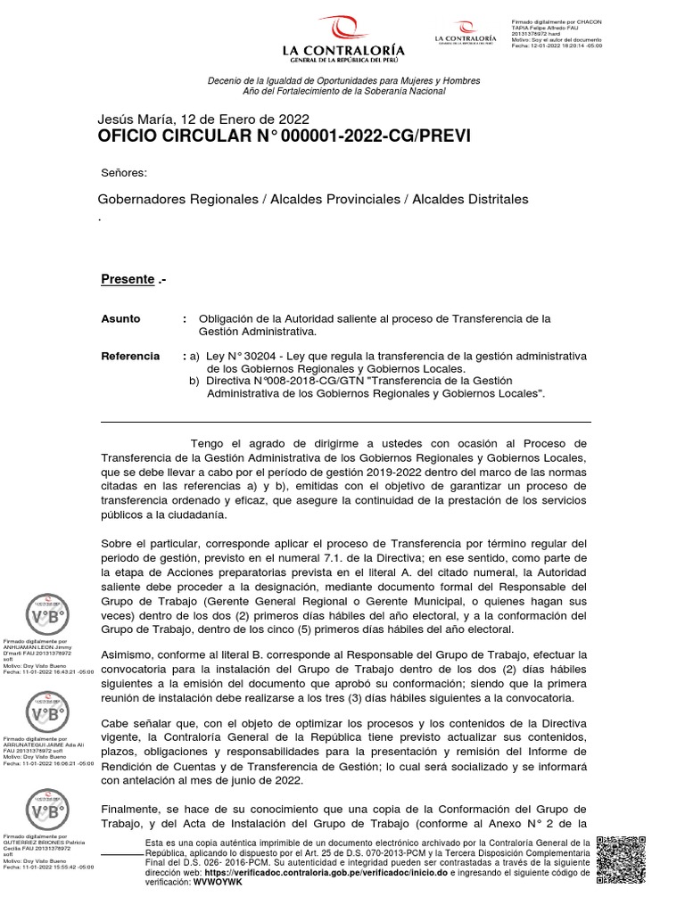 Oficio Circular-000001-2022-Previ | PDF | Gobierno