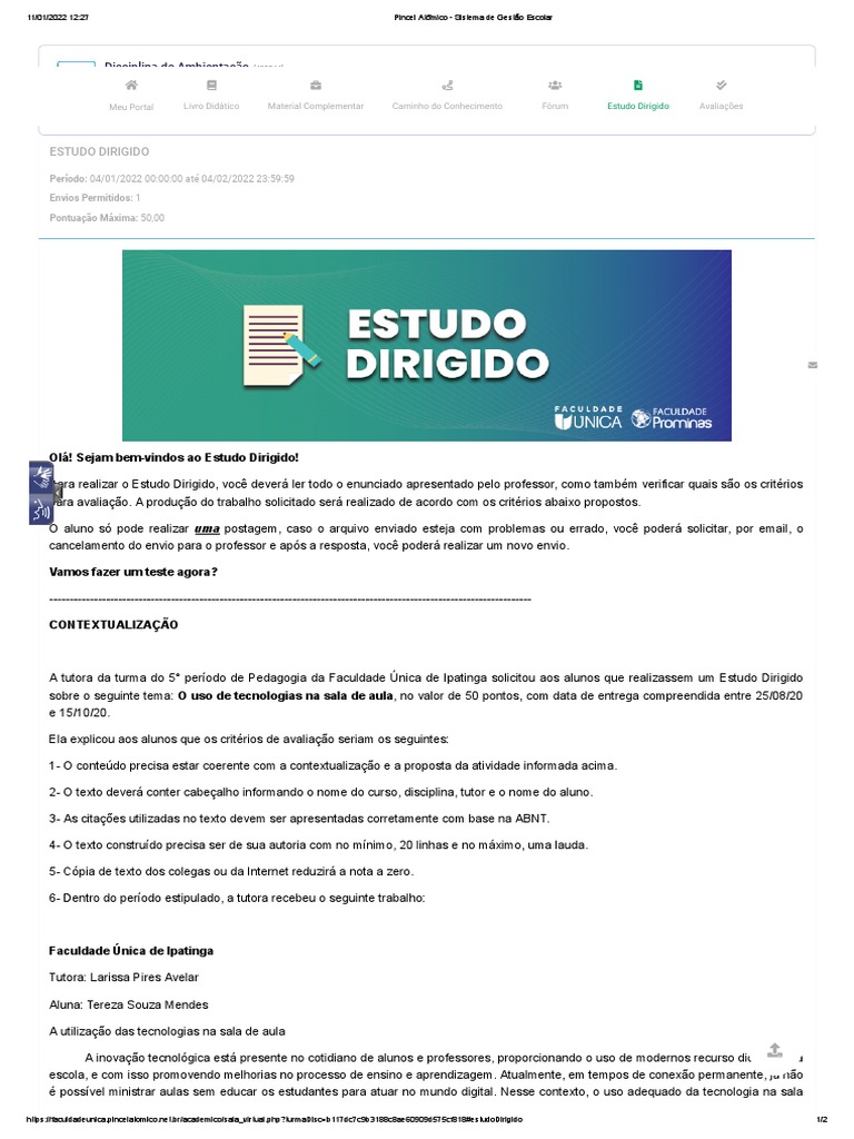 Estudo Dirigido: Uso de Tecnologias na Educação | PDF | Lição | Aprendizado