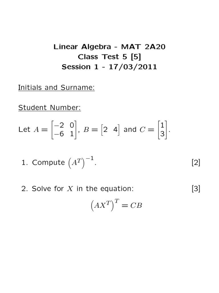 Linear Algebra Test 5 Overview | PDF