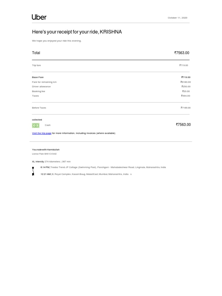 LTA Receipt - Mahabaleshwar To Home | PDF