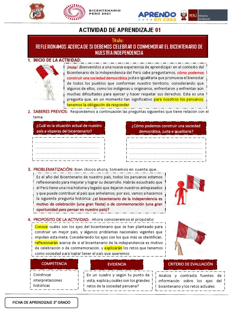 Ficha de Aprendizaje CCSS 3° Grado | PDF | Perú