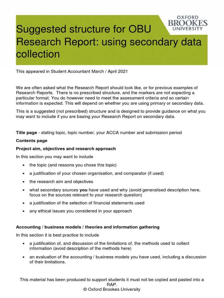 Suggested Structure For OBU Research Report: Using Secondary Data ...