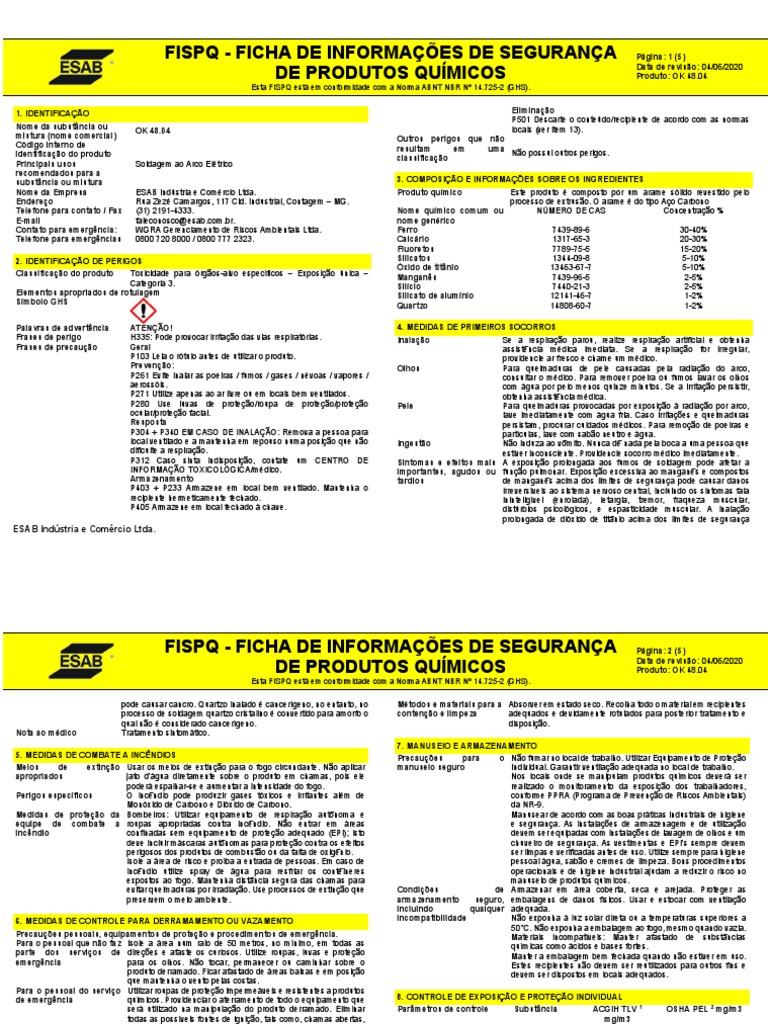 Fispq Eletrodo Esab Ok 48.04 | PDF | Embalagem e rotulagem | Química