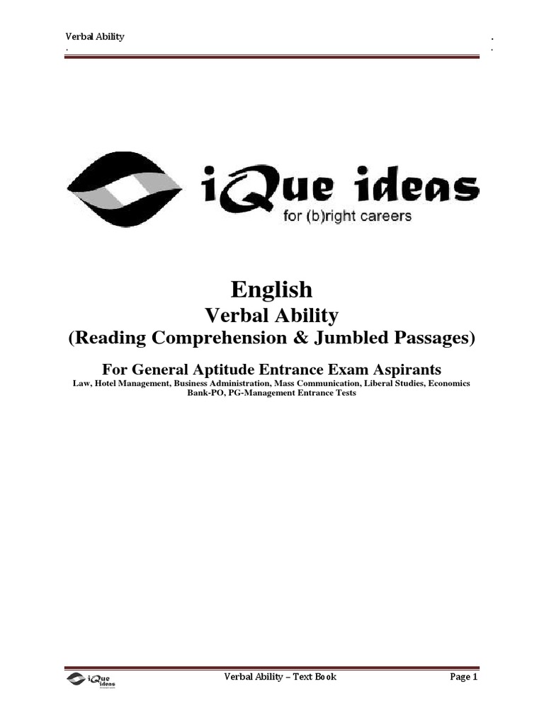 English Verbal Ability - Reading Comprehension | PDF | Reading ...