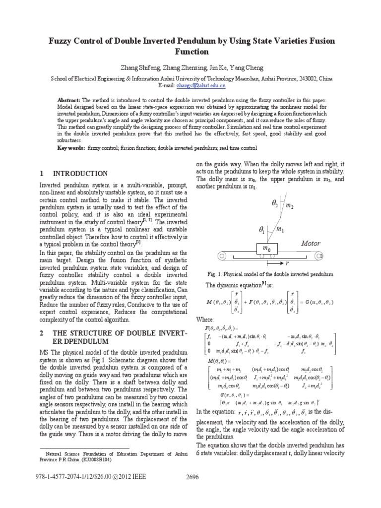 Fuzzy Control of Double Inverted Pendulum by Using State Varieties Fusion Function | PDF ...