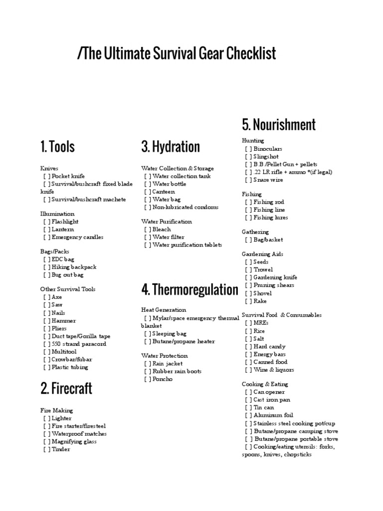 The Ultimate Survival Gear Checklist | PDF | Battery Charger | Knife