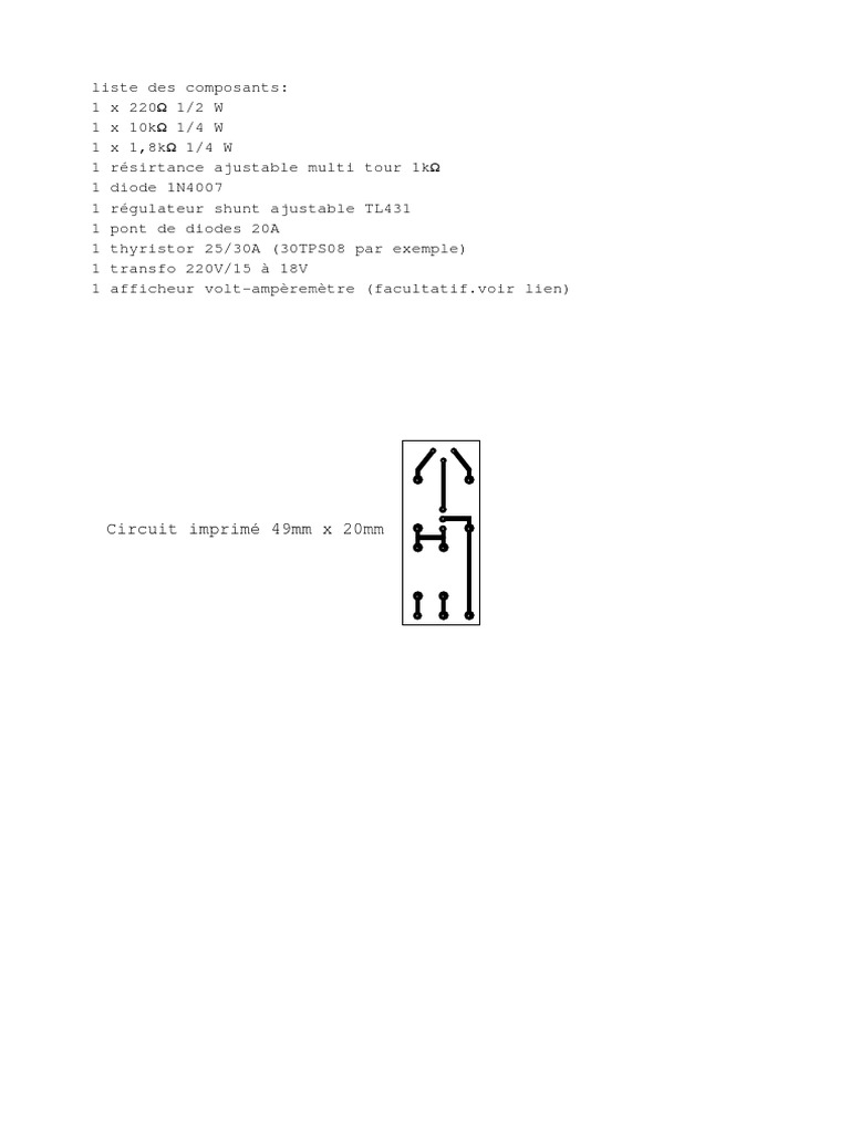 CI Chargeur Batterie Thyristor + TL431 | PDF