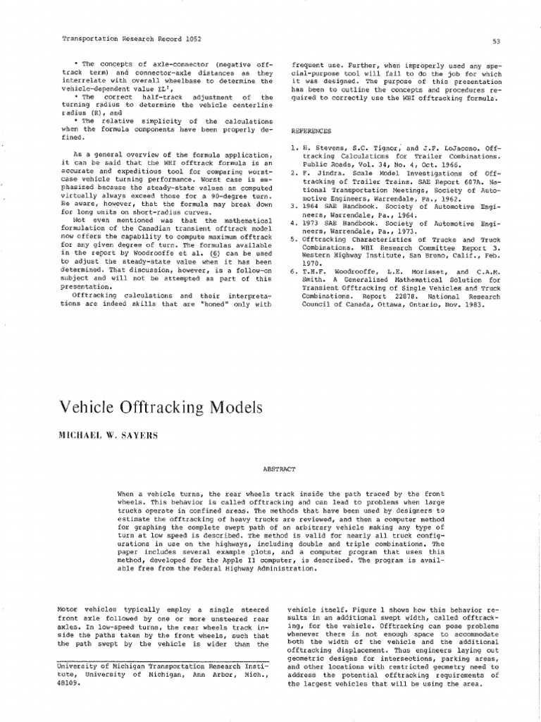 Vehicle Offtracking Models Explained | PDF | Sine | Curvature