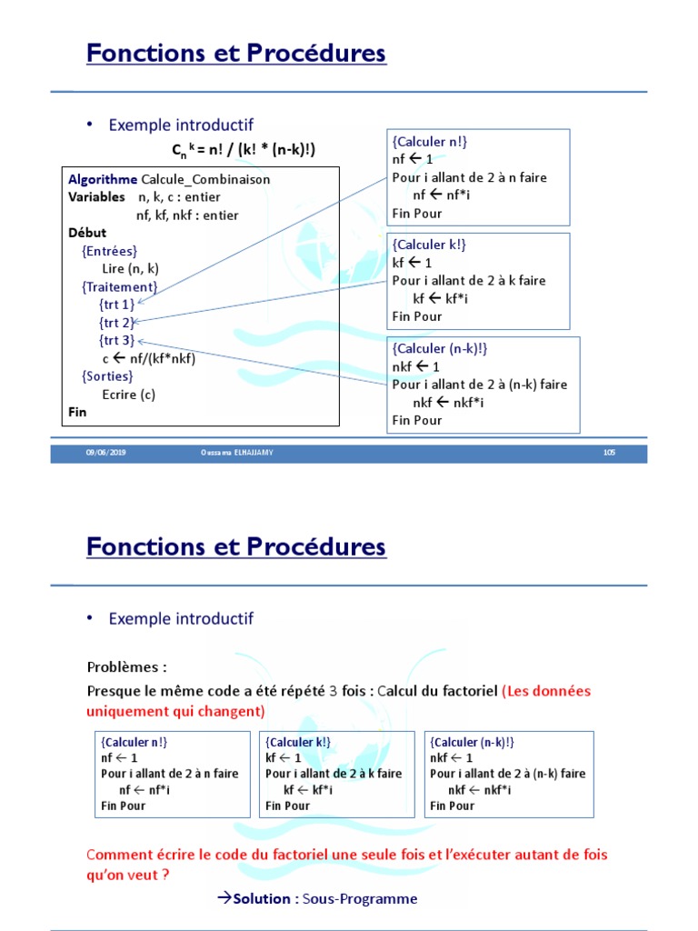Algorithmique - Fonctions Et Procédures | PDF | Paramètre (Programmation informatique ...
