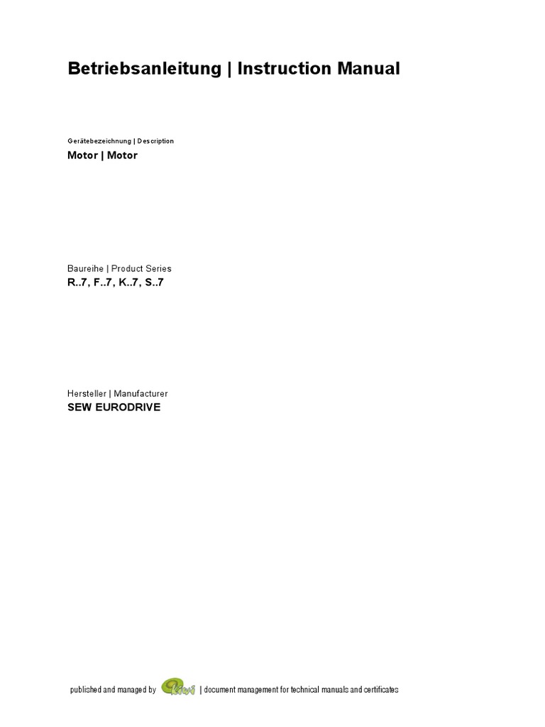 Betriebsanleitung - Instruction Manual: Motor - Motor | PDF | Gear ...