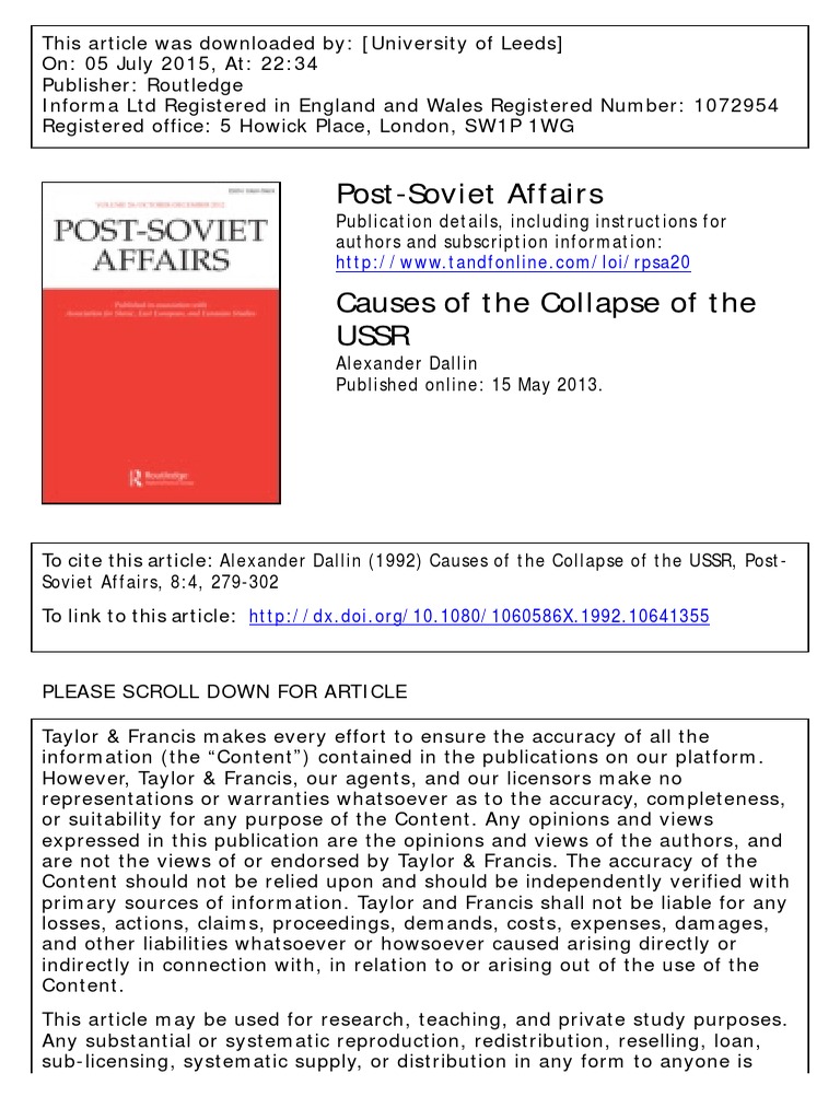 Dallin A. - Causes of The Collapse of The USSR 1992 | PDF | Soviet ...
