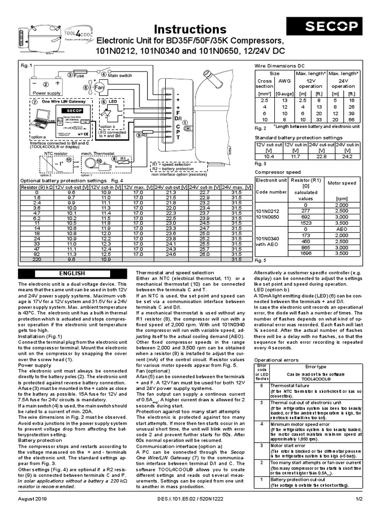 Instructions: Electronic Unit For BD35F/50F/35K Compressors, 101N0212 ...