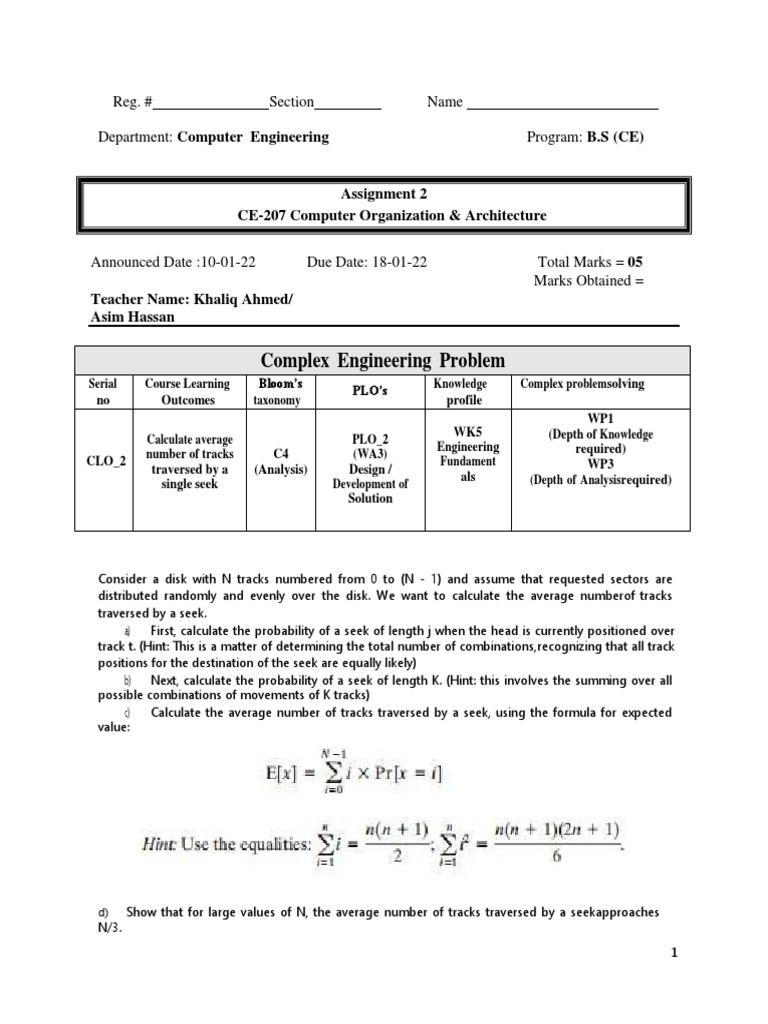 Complex Engineering Problem: Assignment 2 CE-207 Computer Organization ...