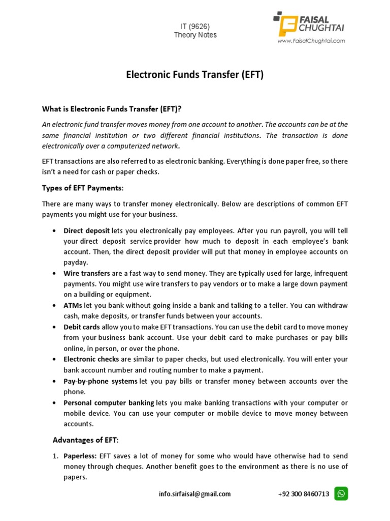 What Is Electronic Funds Transfer (EFT) ? | PDF | Financial Transaction ...