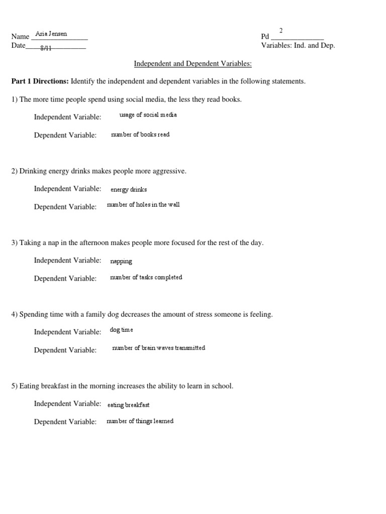 Variable and Data Practice | PDF | Treatment And Control Groups ...