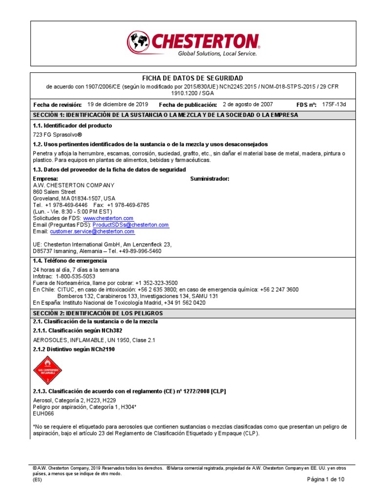 Sprasolvo Ficha de Seguridad | PDF | Agua | Toxicidad