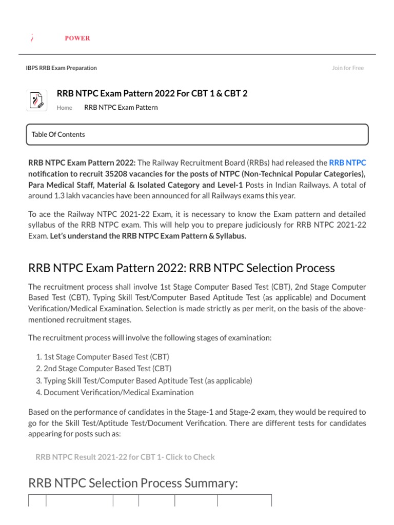 RRB NTPC Exam Pattern 2022, Railway NTPC Stage I + II | PDF | Test ...