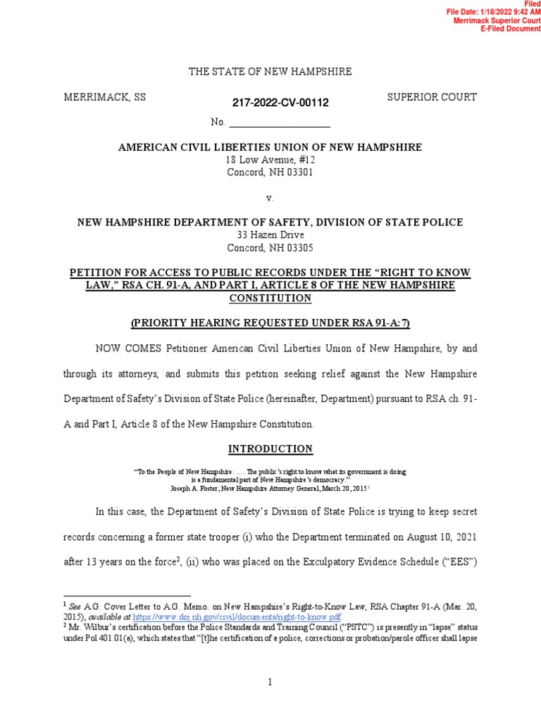 See A.G. Cover Letter To A.G. Memo. On New Hampshire's Right-to-Know ...