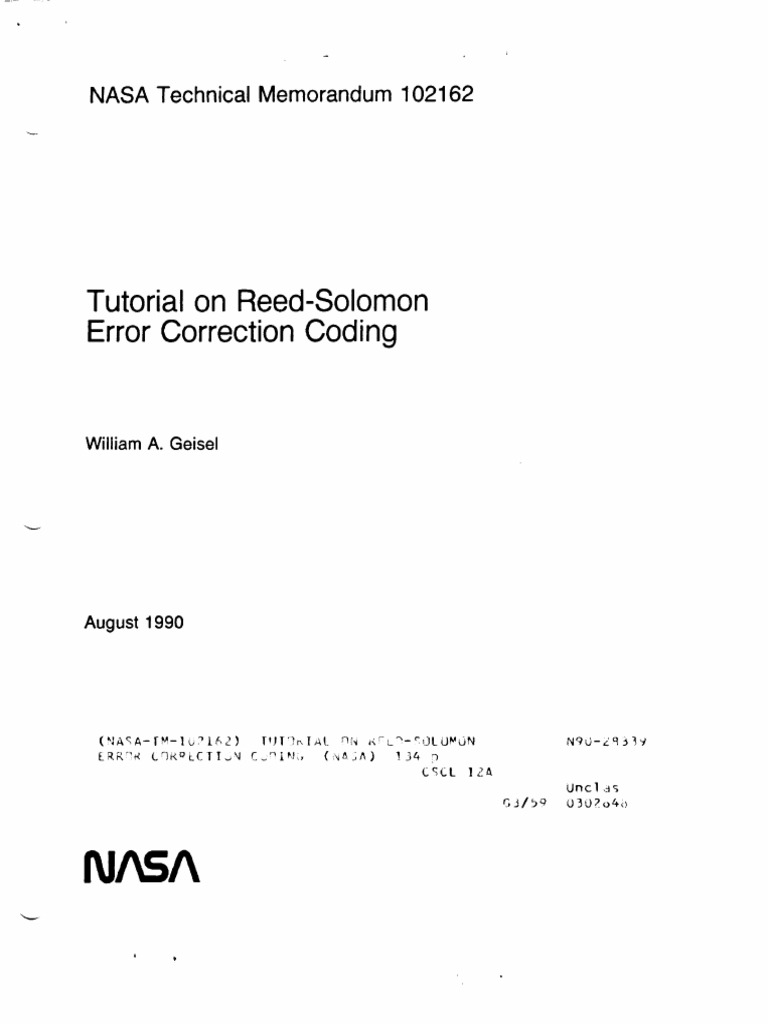 FFL/ A: Tutorial On Reed-Solomon Error Correction Coding | PDF | Field ...