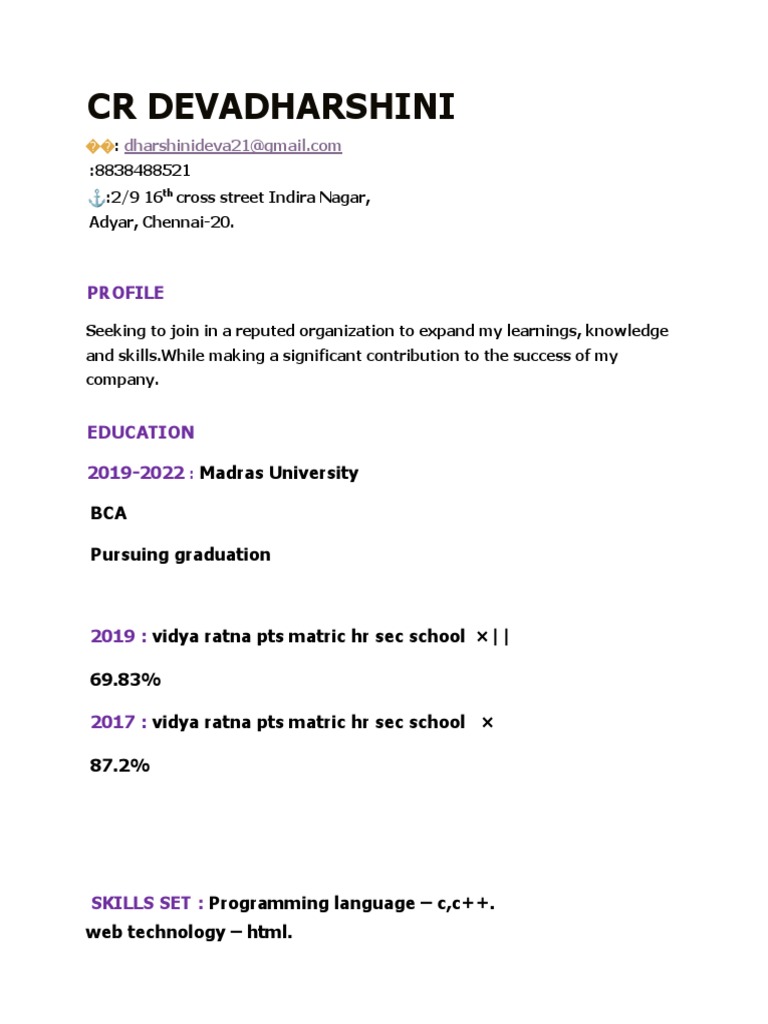 CR Devadharshini: Profile | PDF