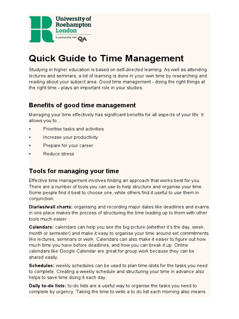 Quick Guide To Time Management | PDF | Professional Skills | Time ...
