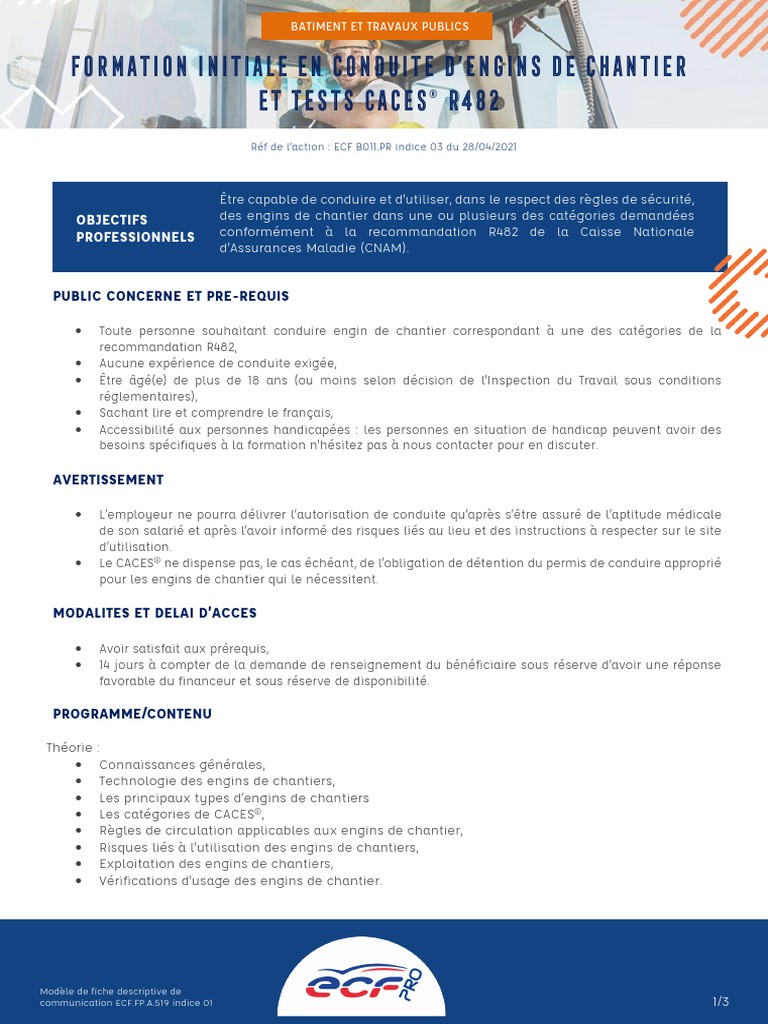 ECF B011.PR Indice 03 Fiche Descriptive CACES® R482 Formation Initiale ...