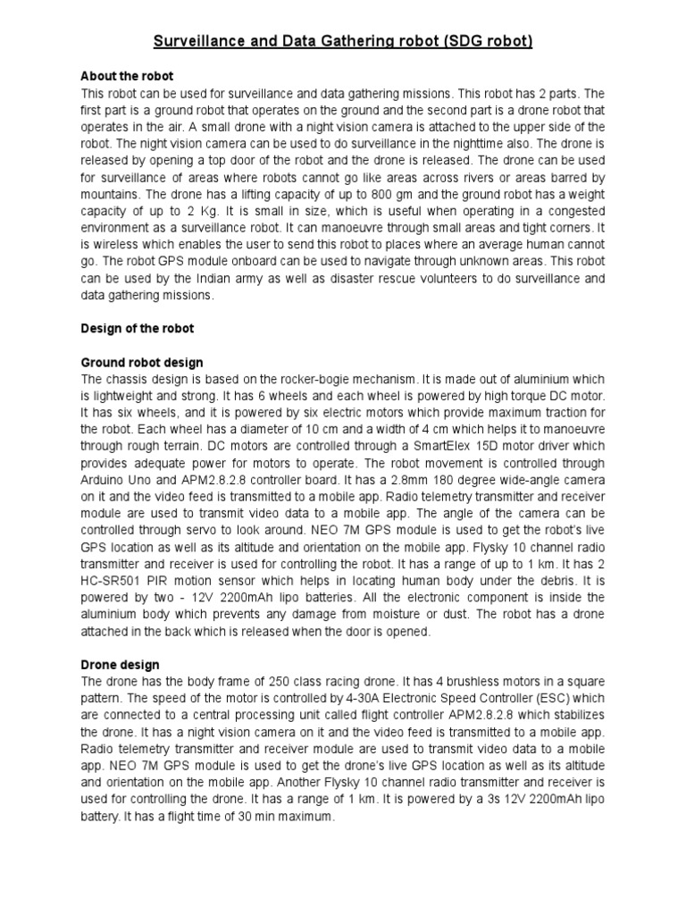 Surveillance and Data Gathering Robot | PDF | Unmanned Aerial Vehicle ...