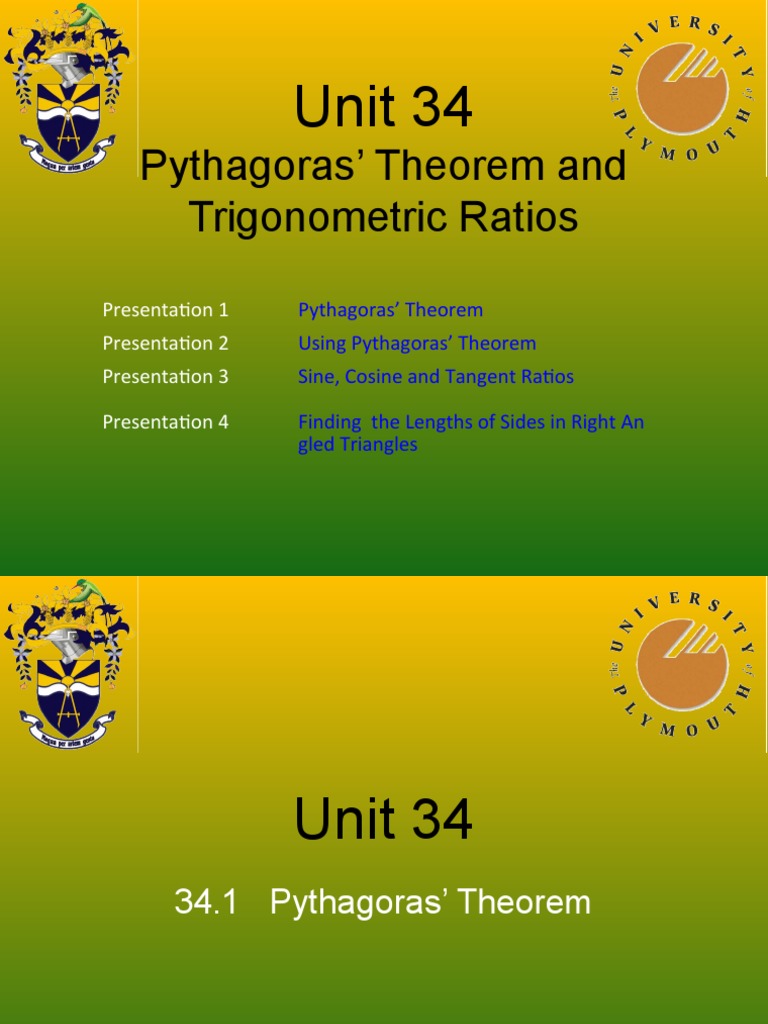 Pythagoras' Theorem and Trigonometric Ratios: Unit 34 | PDF ...