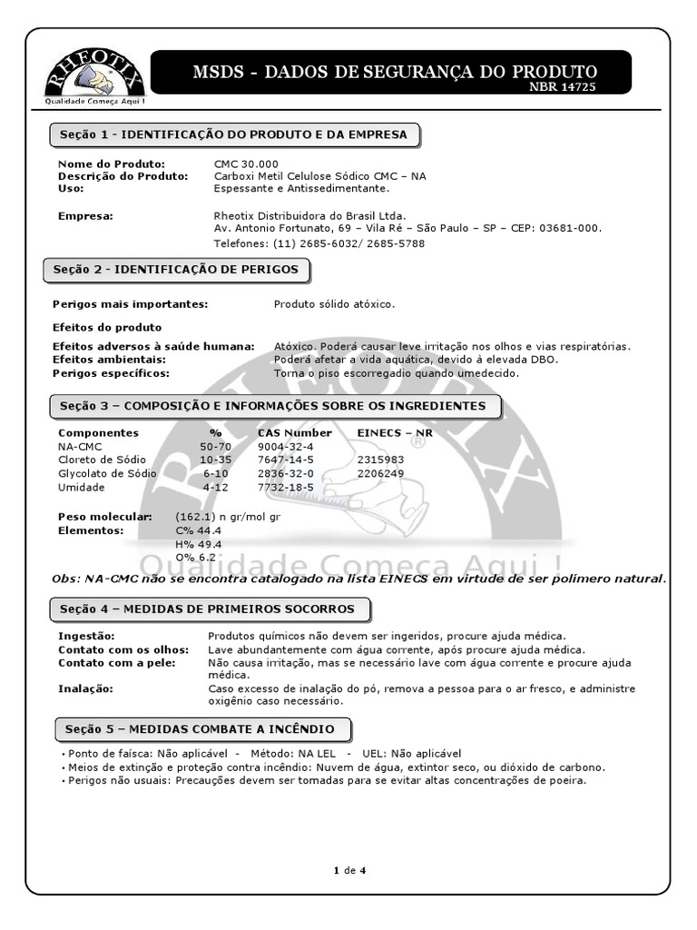 Msds - Dados de Segurança Do Produto | PDF | Química | Solubilidade