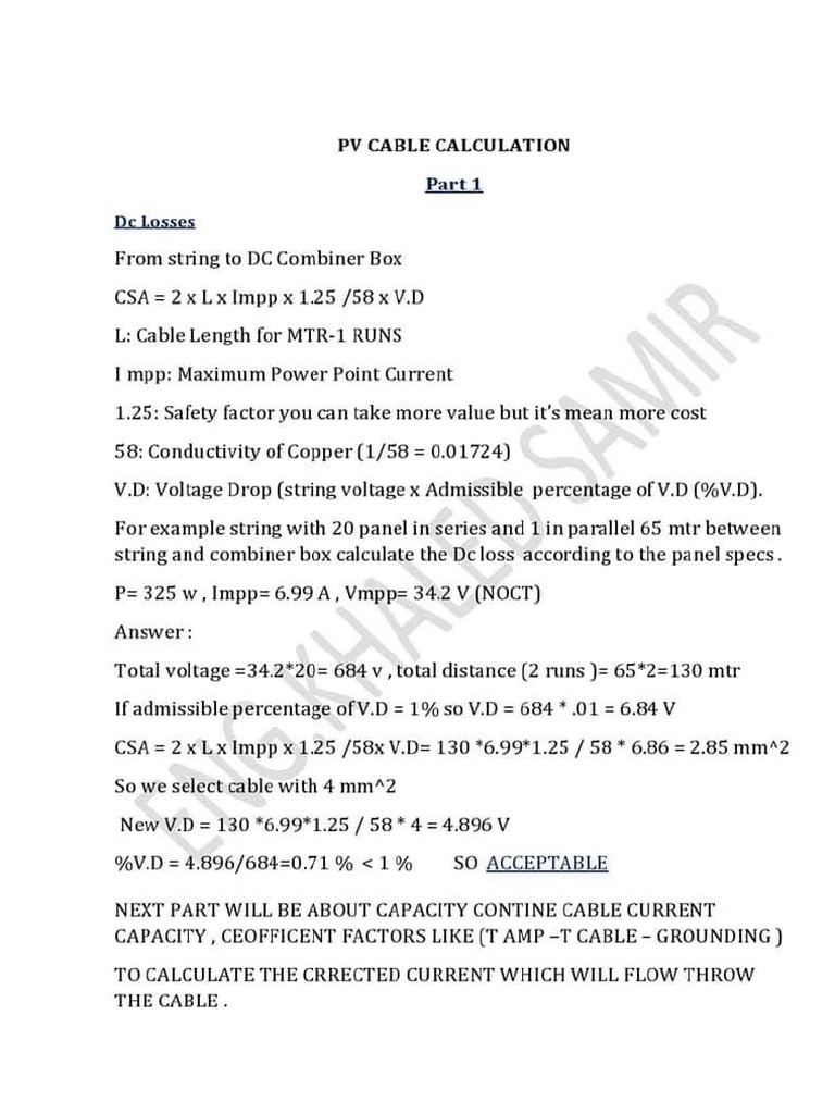PV Solar Cable Size Part1 | PDF