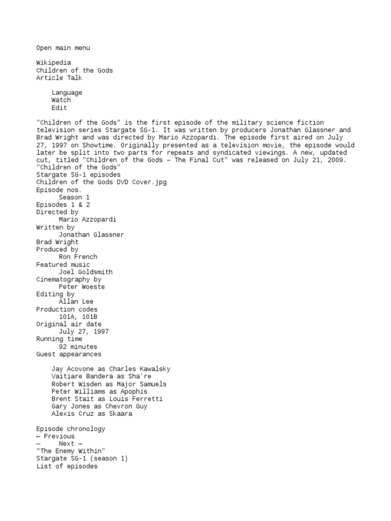 Stargate Children of The Gods | PDF | Mythology Of Stargate | Mythopoeia