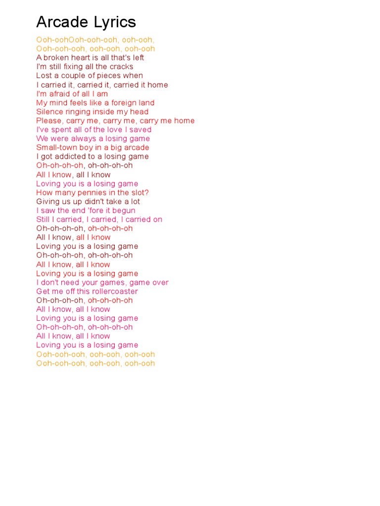 Arcade Lyrics: Ooh-Oohooh-Ooh-Ooh, Ooh-Ooh, Ooh-Ooh-Ooh, Ooh-Ooh, Ooh ...