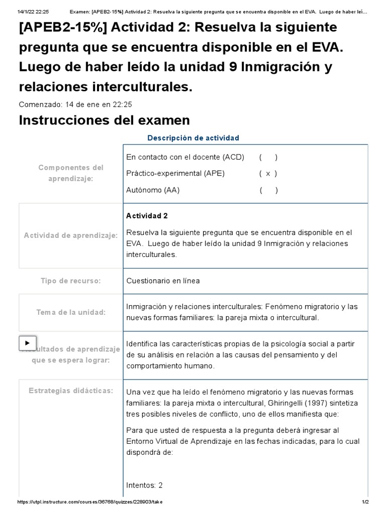 Examen sobre Inmigración y Conflictos Culturales | PDF | Prueba ...
