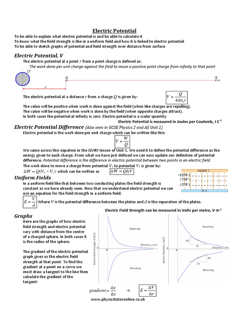 Electric Potential and Field Strength Graphs | PDF | Electric Charge ...