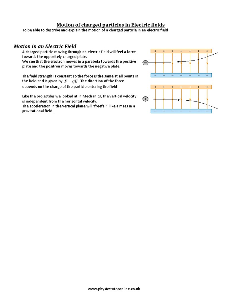 Motion of Charged Particles in Electric Fields NOTES | PDF