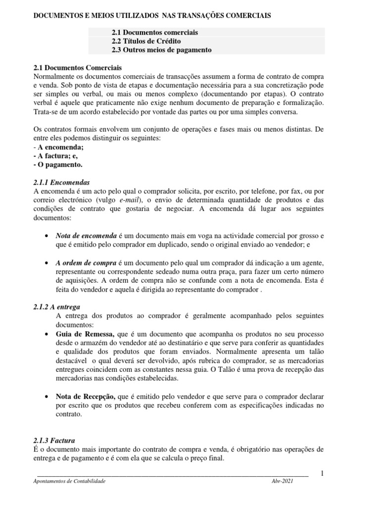 Documentos e Meios Utilizados Nas Transacoes Comerciais | PDF | Cheque ...