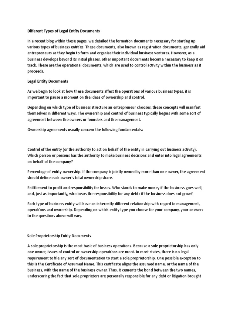 Different Types of Legal Entity Documents | PDF | Limited Liability ...