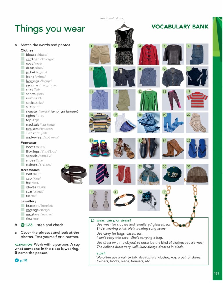 Vocabulary Bank Things You Wear | PDF