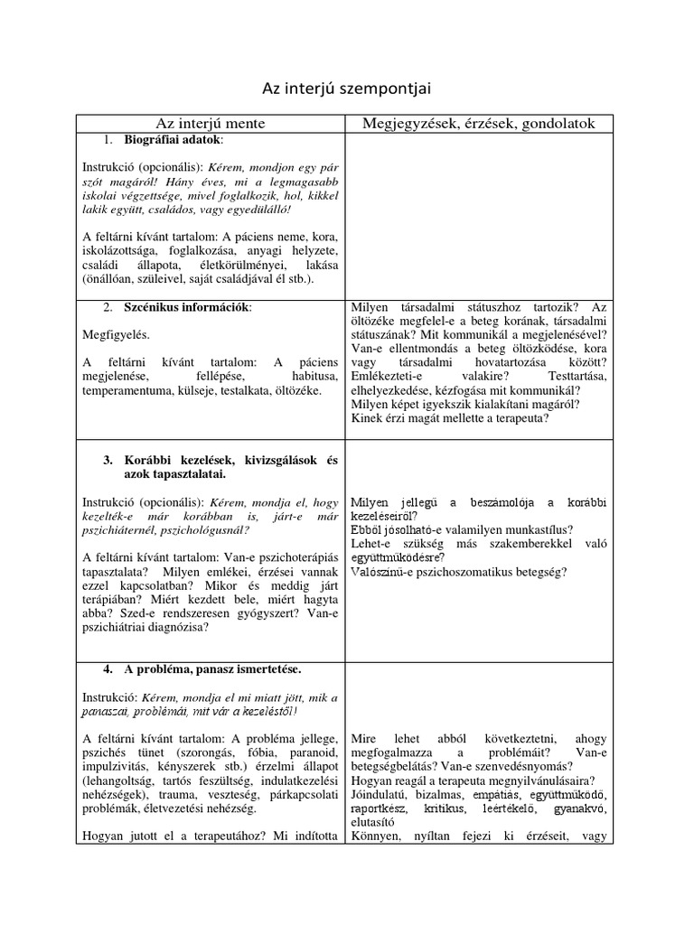 Az Interjú Szempontjai (Segédanyag) .Docx Verziószám - 1 | PDF