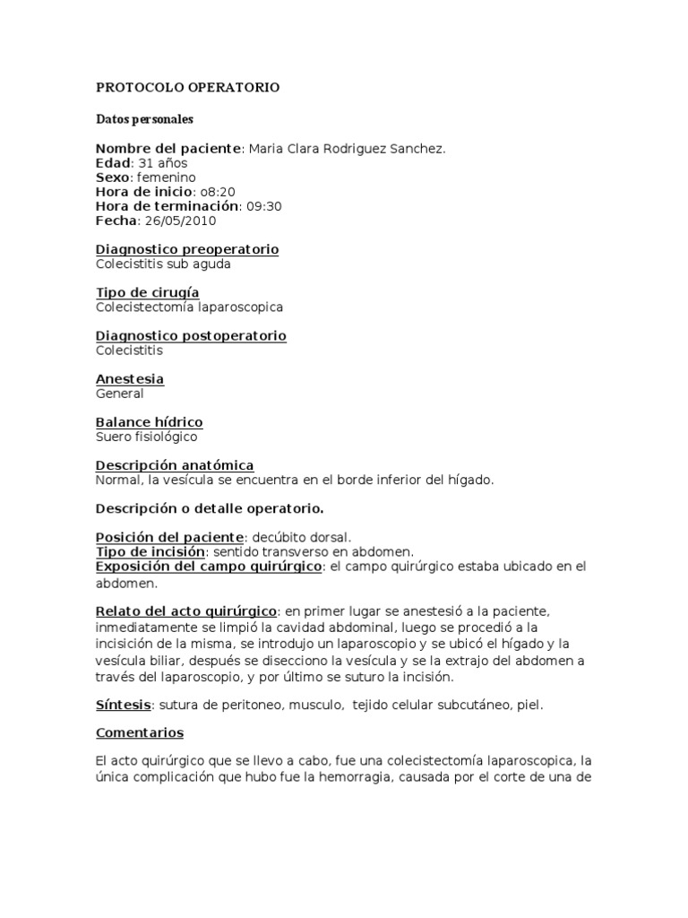 Protocolo Operatorio | PDF
